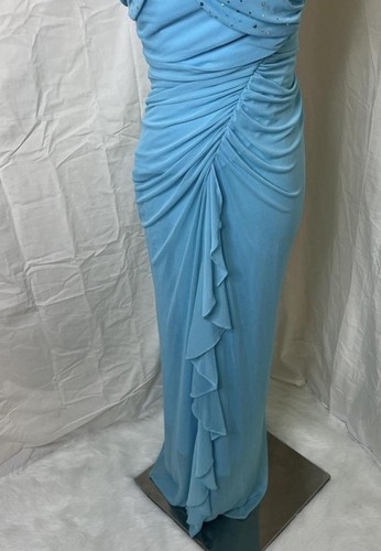 formal baby blue halter 2k prom head turner sequince ruffled dress so ...