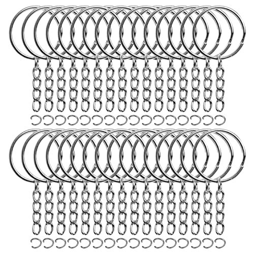 50PCS Bulk Keychains Set, Split Keychains Rings with Chain 1 inch, Key ...