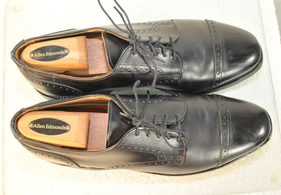 Allen Edmonds Mens 10.5 B Benton Black Leather Cap Toe Oxford Vibram ...
