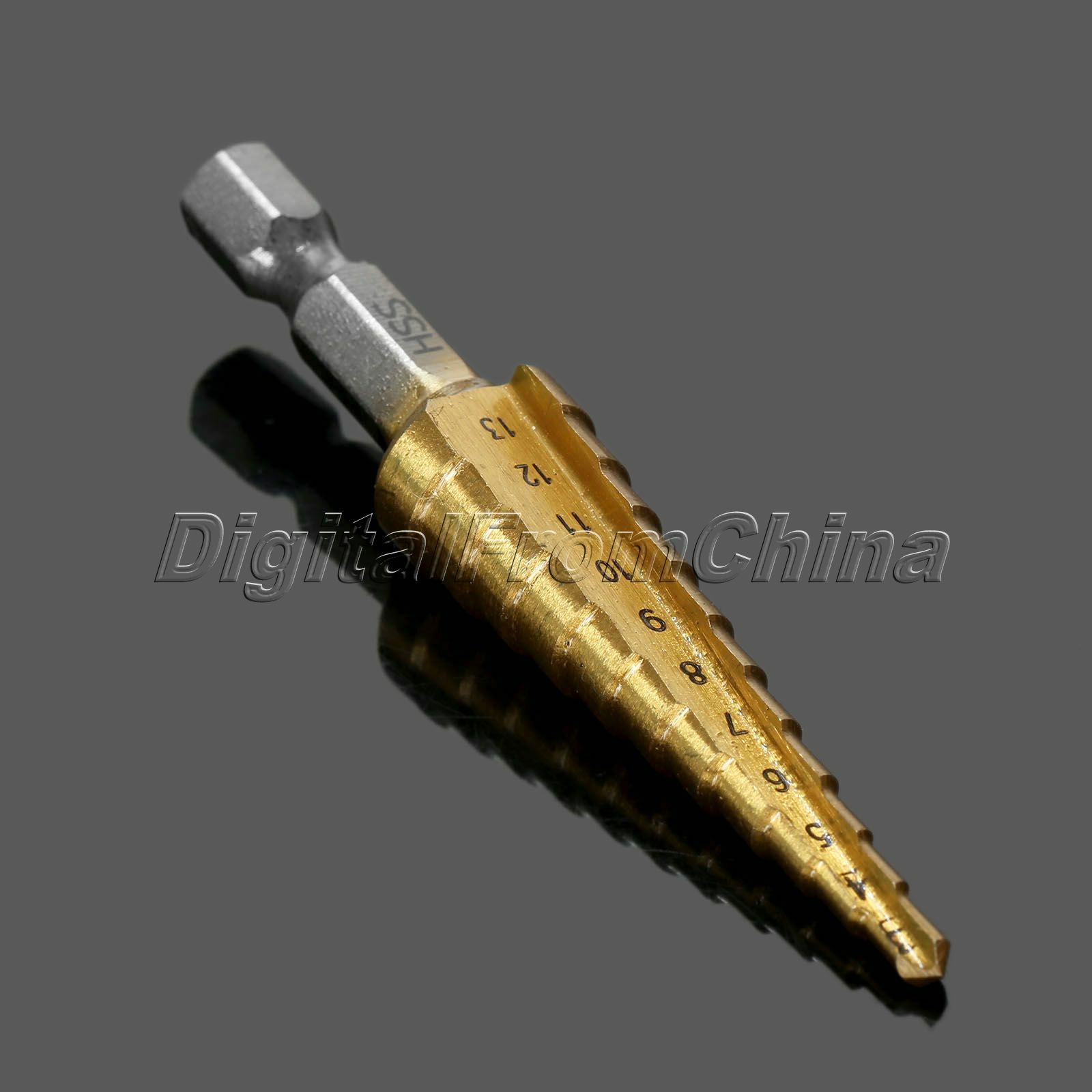 3-13mm HSS Steel 1/4" Hex Shank Titanium Coated Step Cone Drill Bit ...