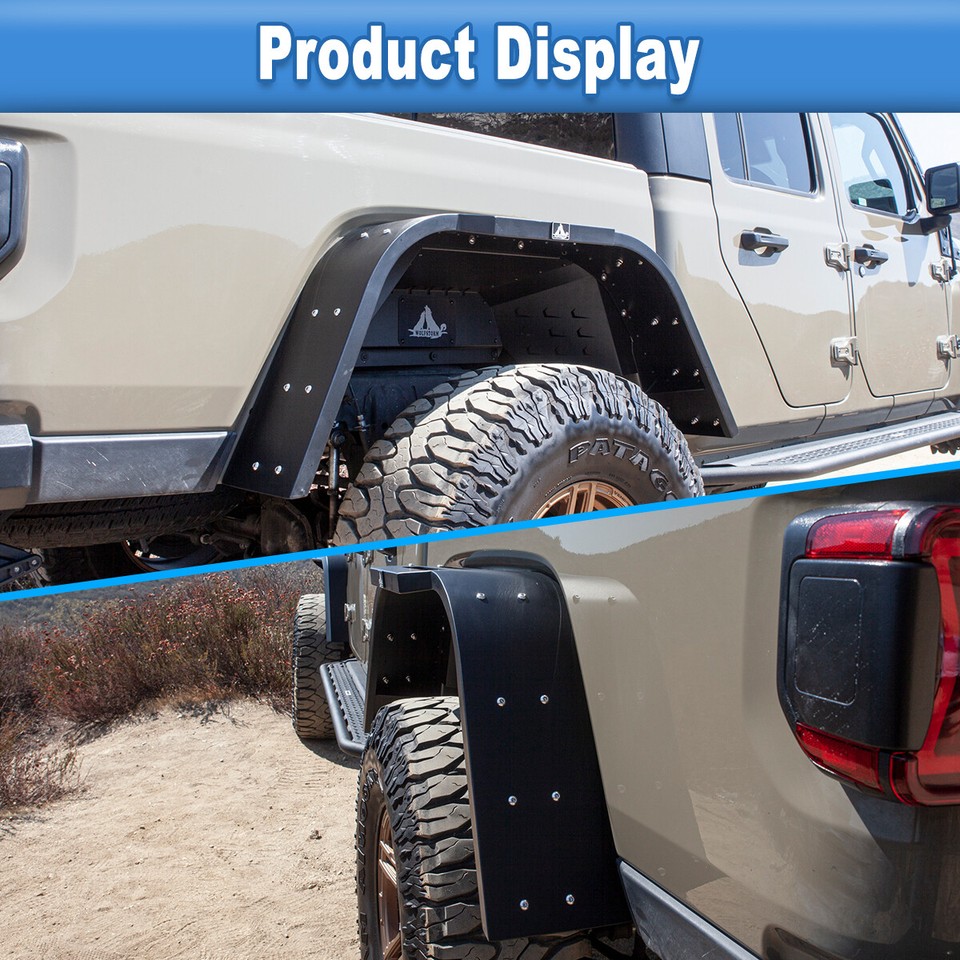 Rear Fender Flares for 2019-2025 Jeep Gladiator JT Powder Coated Steel ...