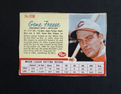 1962 Post Cereal Baseball Card Gene Freese Cincinnati Reds #118 | eBay