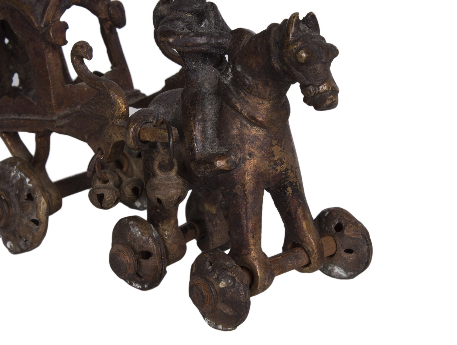 Indien 19. Jh. Bronze Spielzeug Pferd & Wagen Bronze Toy Horse ...