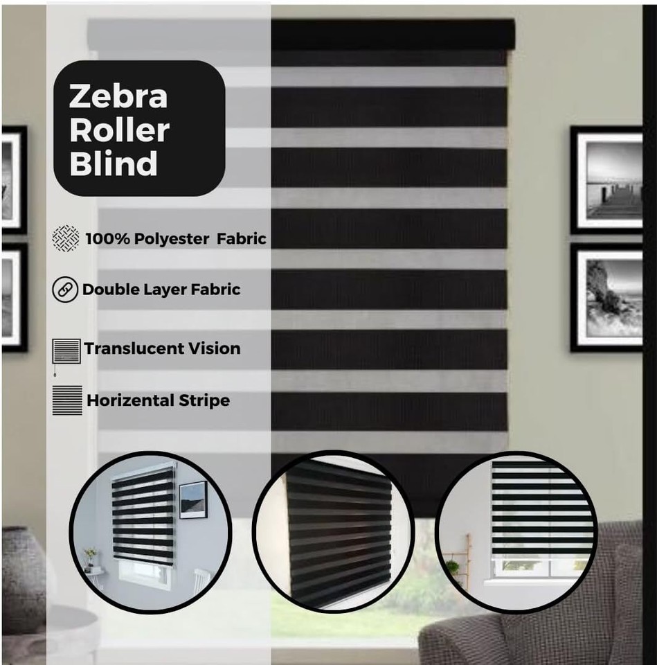 Zebra Vision Window Roller Blind Easy Fit 165cm-210cm Drop Day and ...