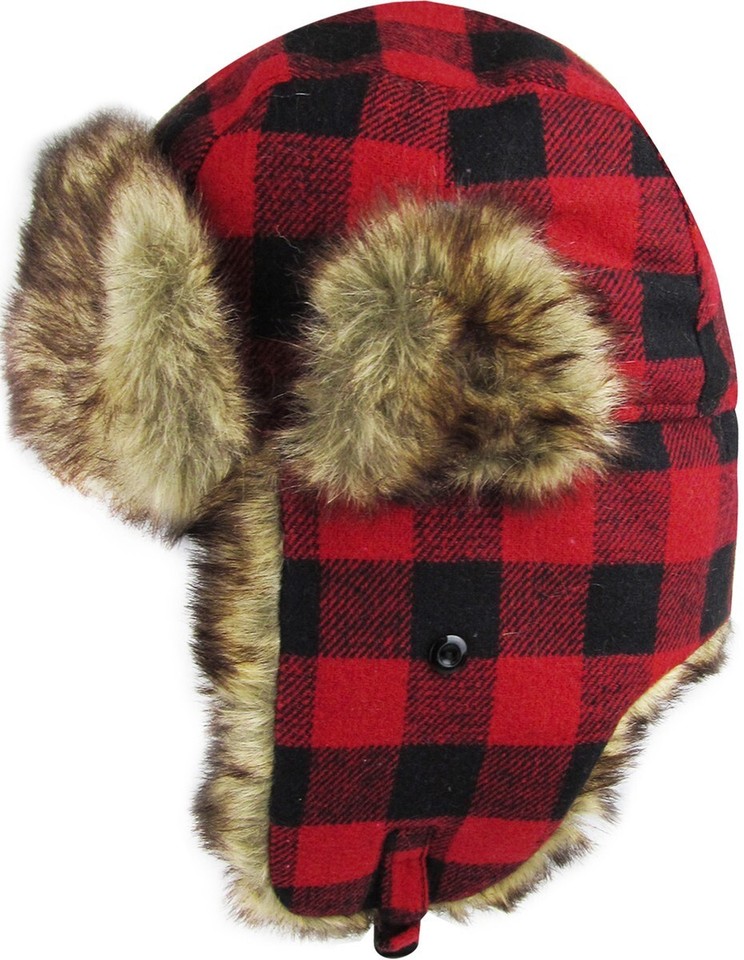 "Red Plaid Fur Lined Trapper Winter Hat - Cozy Elegance for Cold Days ...