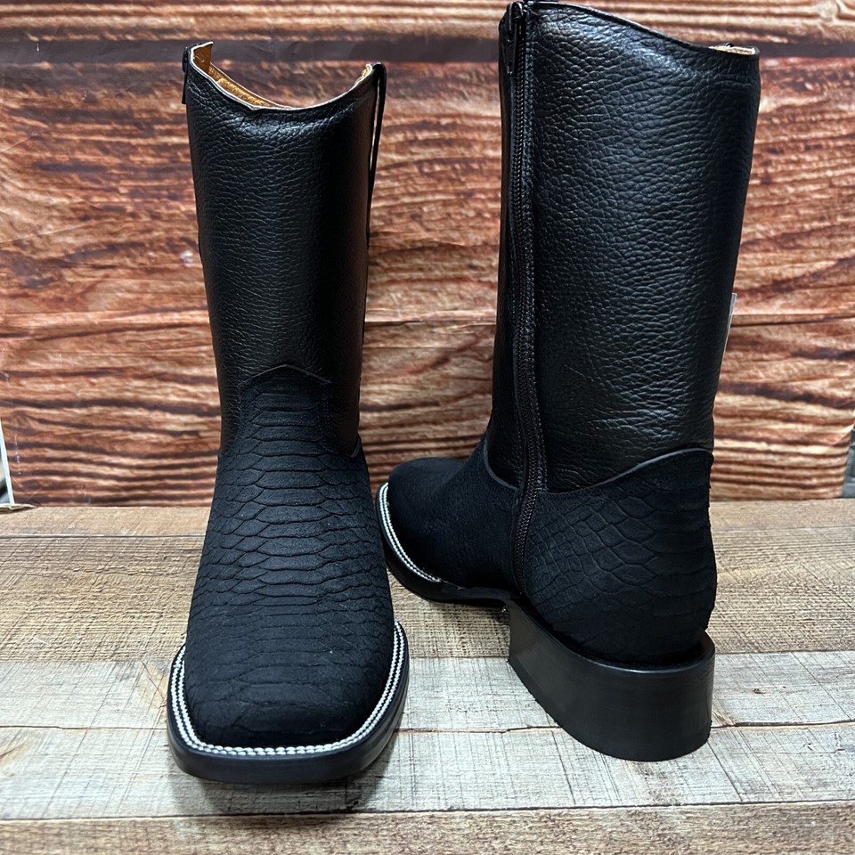 Men's PYTHON print Western Cowboy Zipper Pull On Leather Black-Brown ...