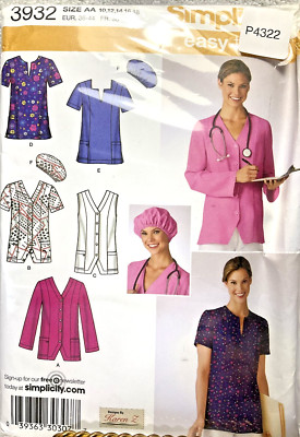 Simplicity Sewing Pattern AA 3932 Misses Scrubs Tops & Hats Sz10-18 | eBay