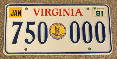 Virginia 1991 SAMPLE License Plate # 750 000 | eBay