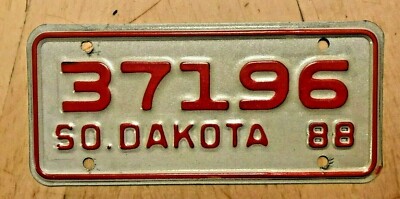 1998 SOUTH DAKOTA MOTORCYCLE CYCLE LICENSE PLATE " 37196 '' 88 SD | eBay