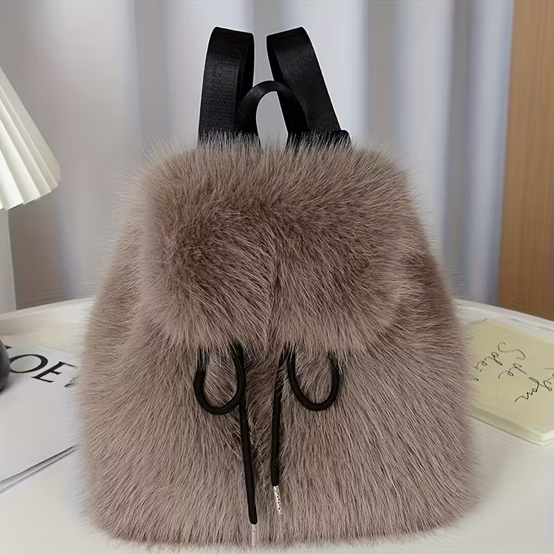 Women's Teen's Plush Faux Fur Backpack with Magnetic Closure Large ...