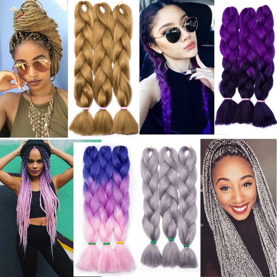 24"Ombre Color Jumbo Braiding Hair Extension Two Tone Color Synthetic ...