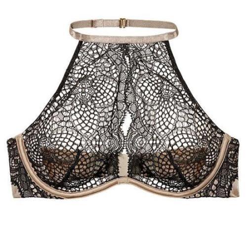 VICTORIA SECRET Very Sexy Crochet Lace sheer Mesh High Neck Bra ...