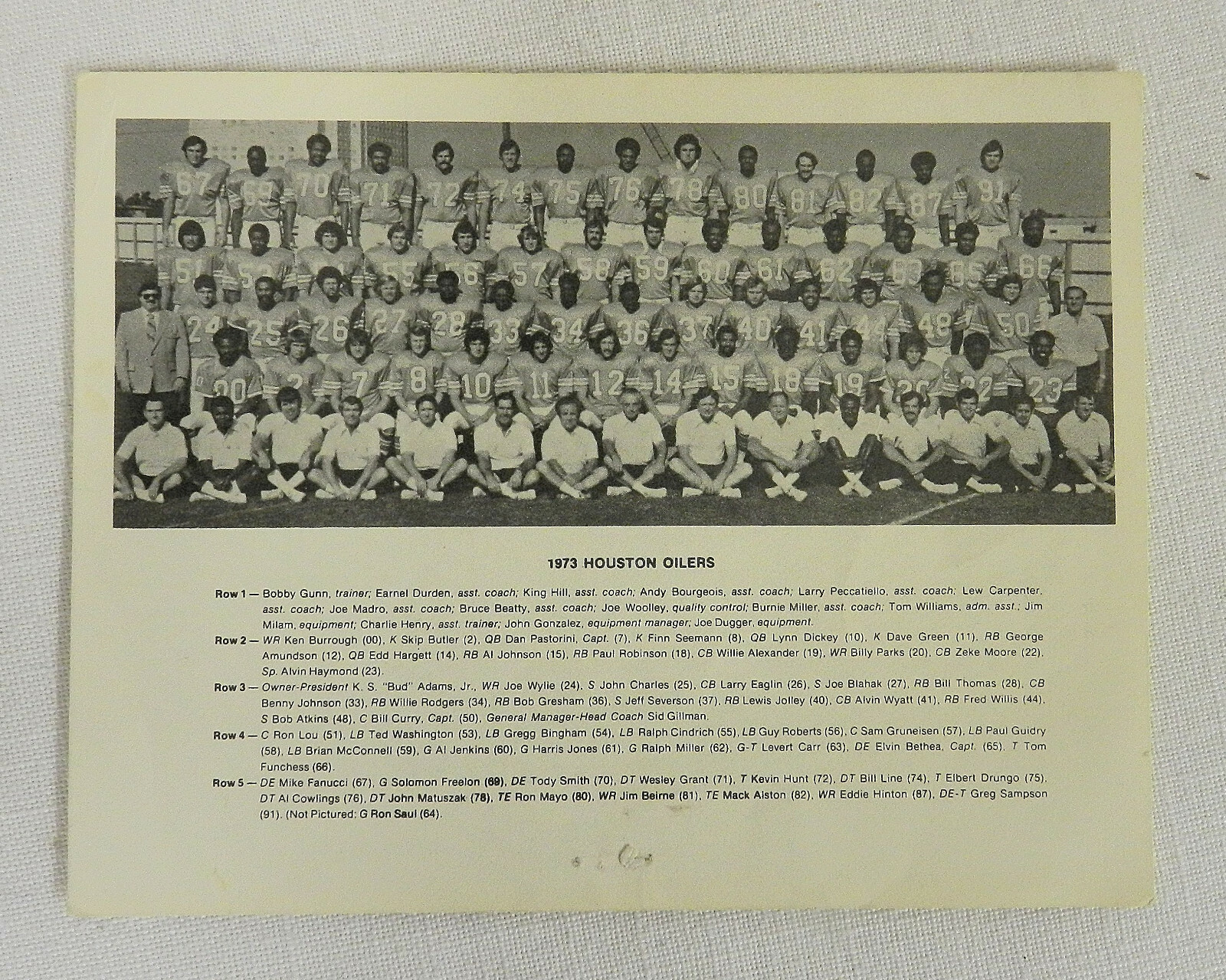 1973 HOUSTON OILERS NFL FOOTBALL TEAM PHOTO ORIGINAL | eBay