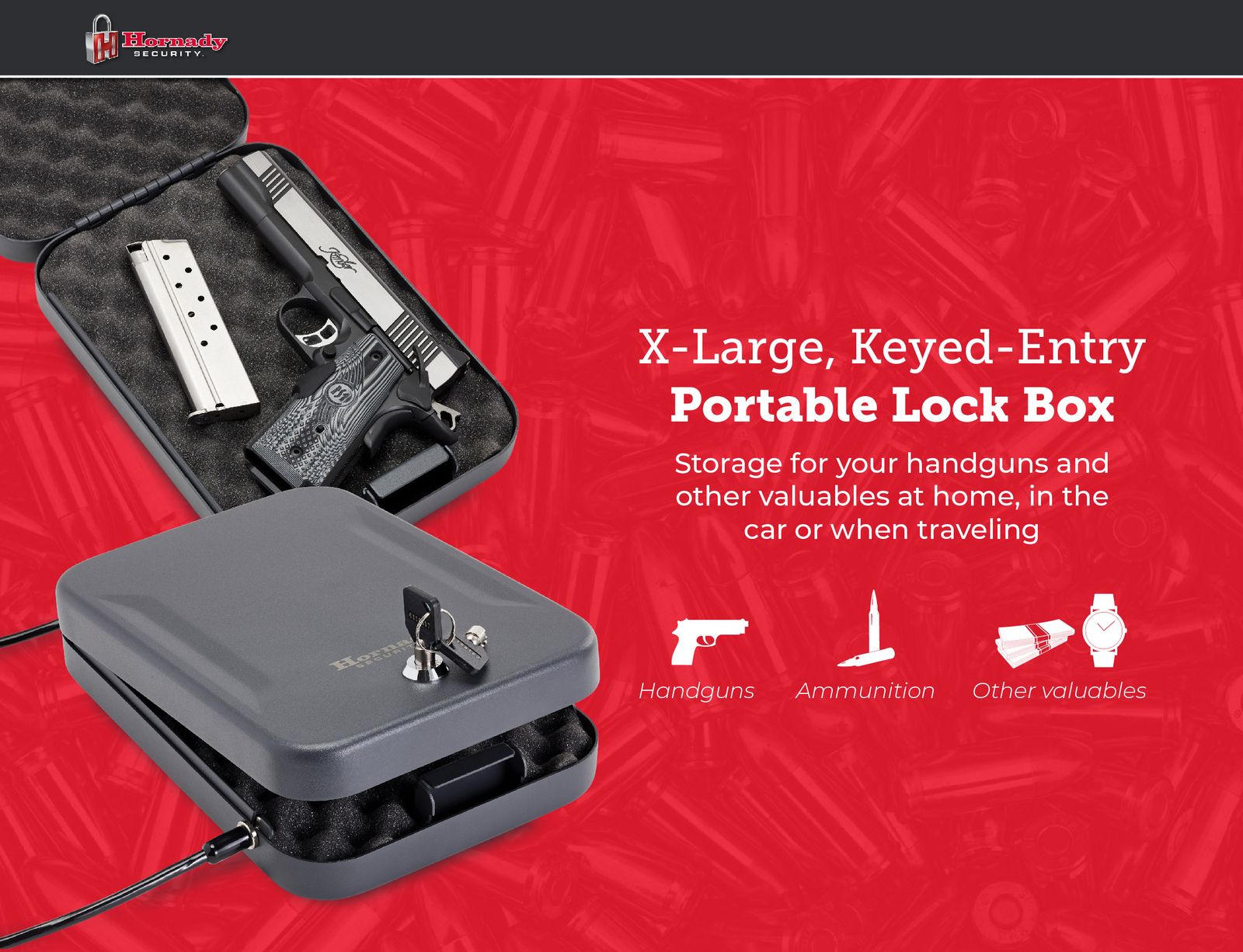 Hornady Portable Lock Box for Guns and Valuables - with 2 Keys, 4ft ...