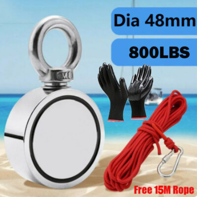800LBS Double Sided Fishing Magnet Rope Kit Super Strong Neodymium ...