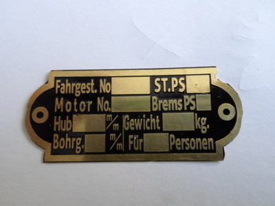 Schild Typenschild Oldtimer motorrad Messing universal universell s9 | eBay