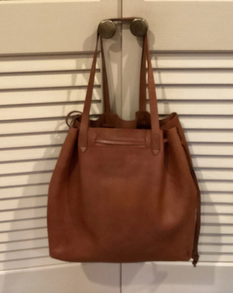 Madewell Drawstring Transport Tote Bag Distressed British Tan Leather ...