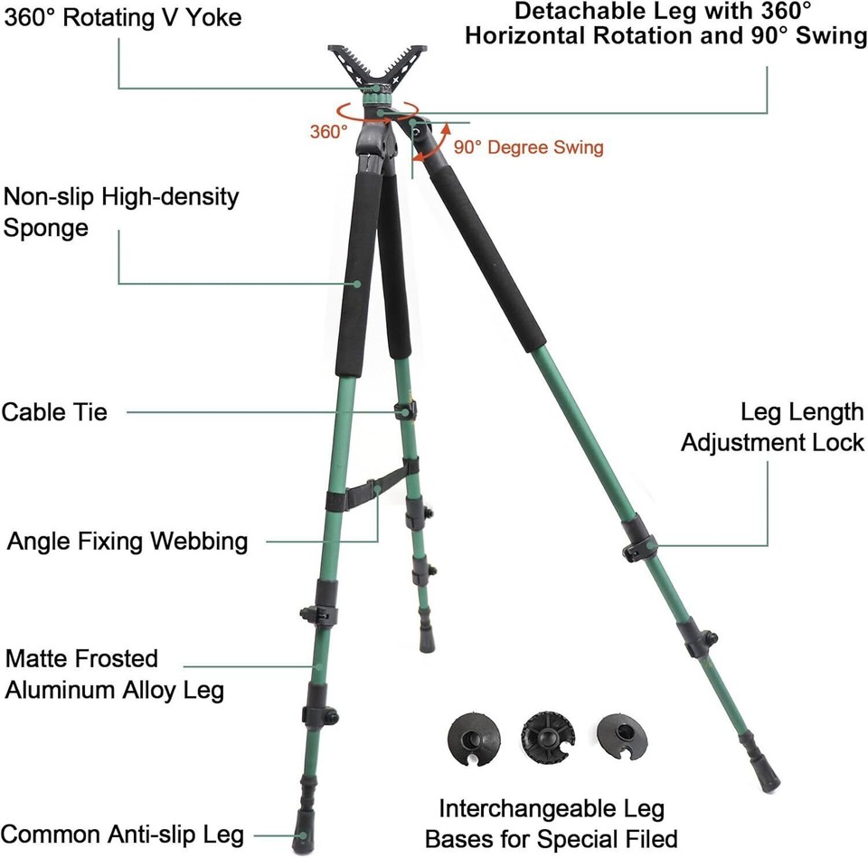 Hunting Tripod Shooting Stick Gun Rifle Crossbow Shooting Rest Monopod ...