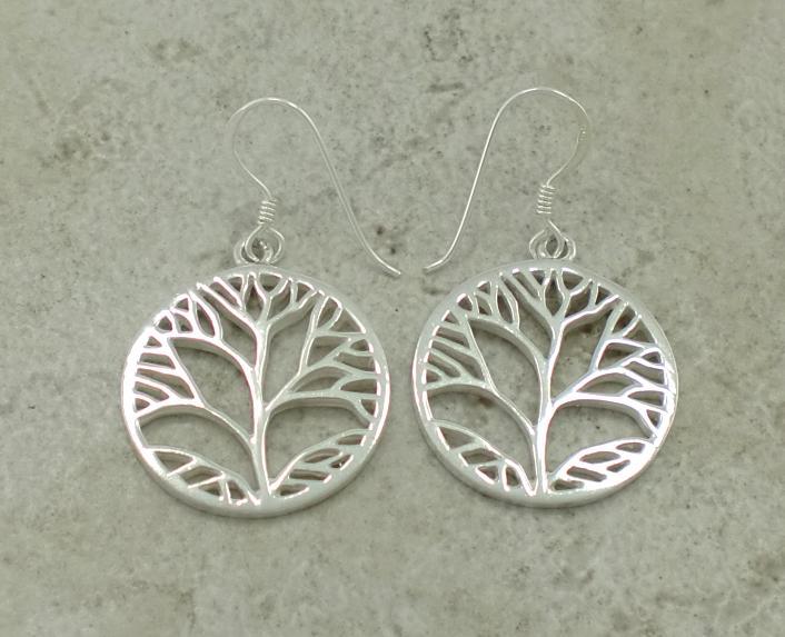 UNIQUE .925 STERLING SILVER TREE OF LIFE DANGLING EARRINGS style# e0731 ...