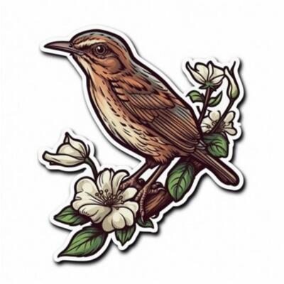 Georgia Brown Thrasher bird Cherokee Rose flower Vinyl Decal Sticker ...