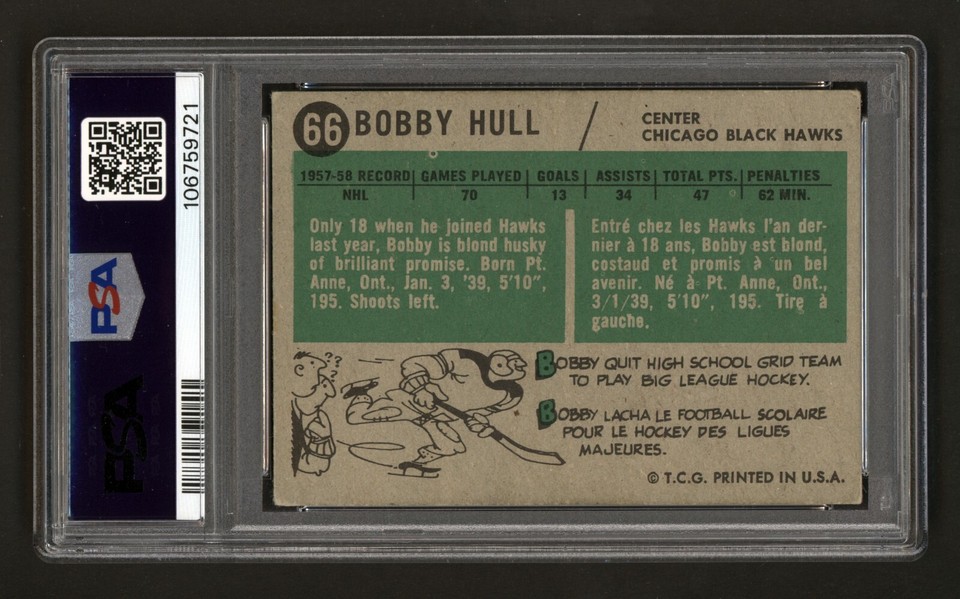1958 TOPPS #66 BOBBY HULL ROOKIE CARD PSA 4 VG-EX | eBay