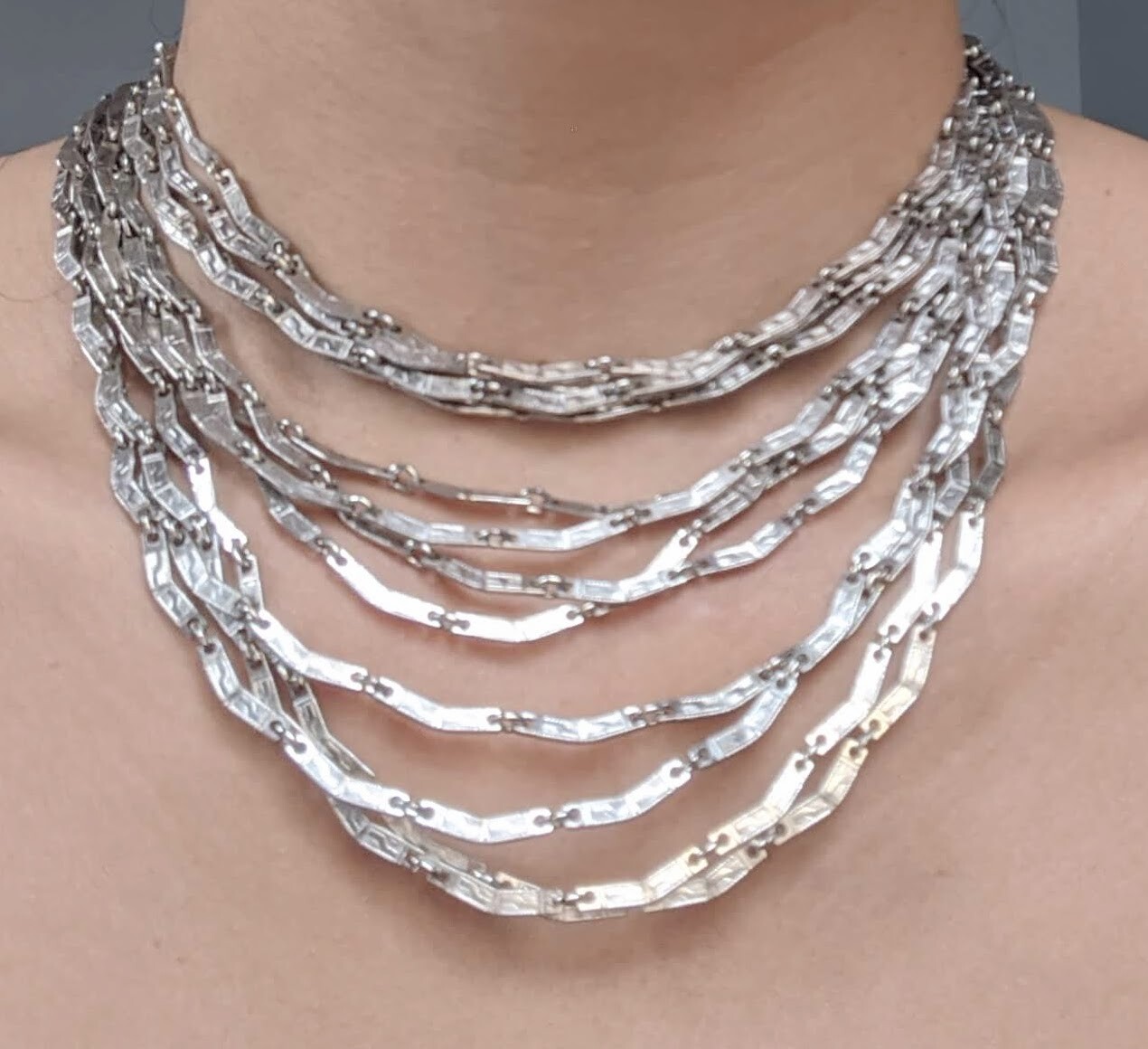 Vtg RARE Heavy Metal Rocker Silver Multi Strand Choker Necklace Collar ...
