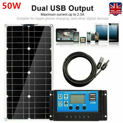 50W Flexible Solar Panels Kit Battery Home Camp & 30A Charge Controller ...