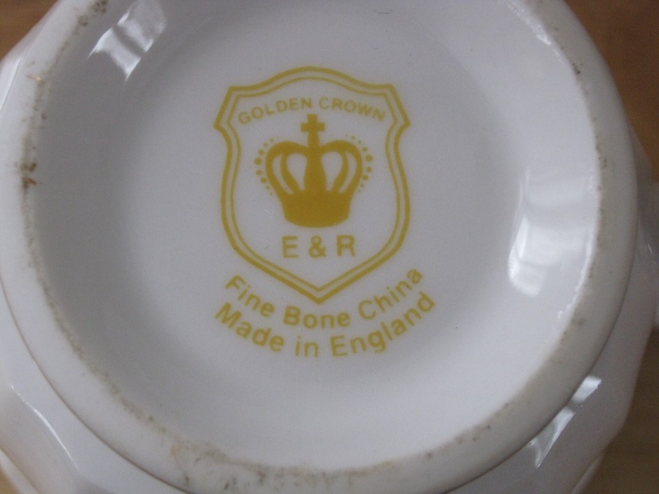 Vintage E&R Golden Crown Fine Bone China Footed Blue Floral Teacup ...