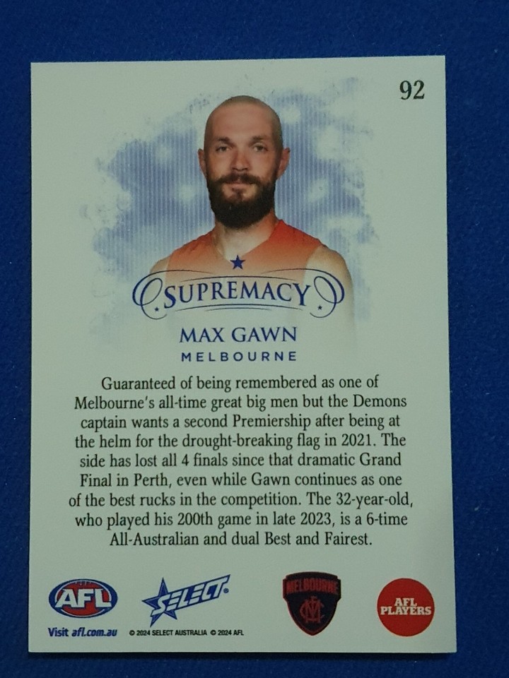 2024 AFL Supremacy BLUE PORTRAIT - Max Gawn, MELBOURNE DEMONS - 45/65 ...