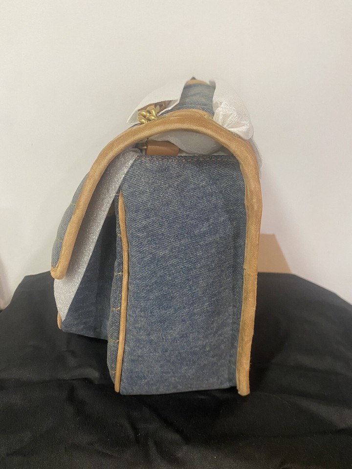 YSL NIKI MEDIUM CHAIN BAG IN BLUE DENIM WITH SUEDE CORNERS. ITEM ...