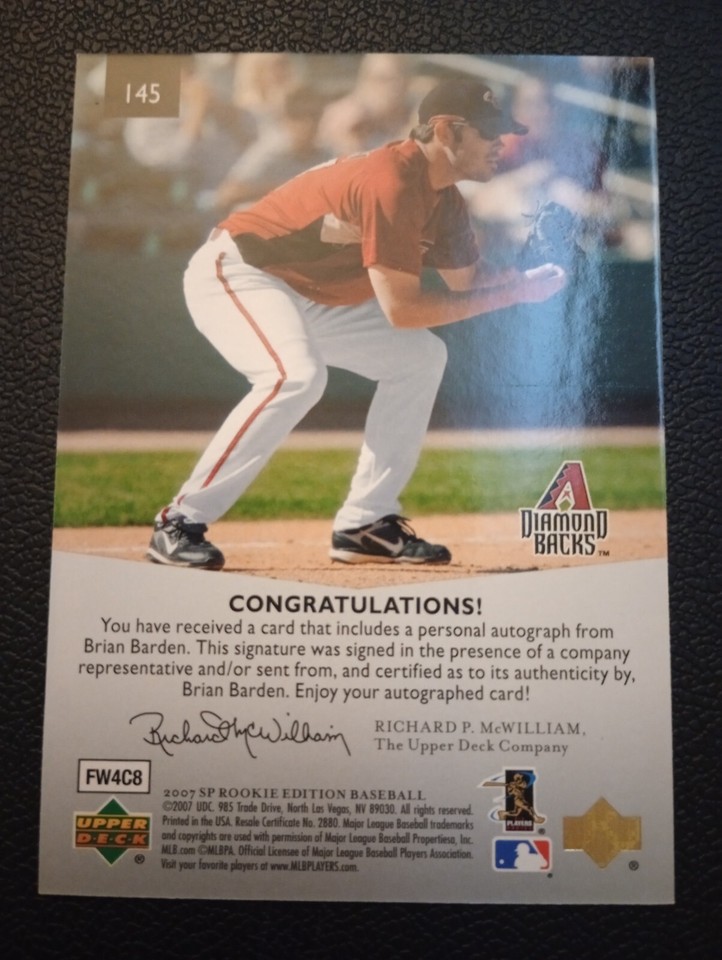 2007 SP Rookie Edition Brian Barden AUTOGRAPH Diamondbacks | eBay