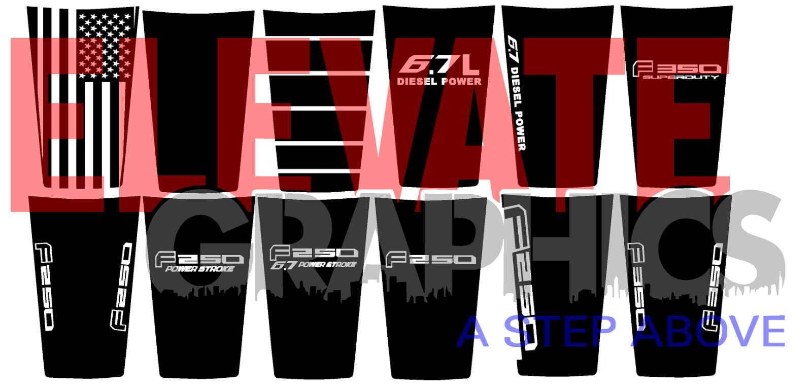 Fits Ford F350 And F250 Center Hood Graphics 3M Vinyl Stripes Decals ...