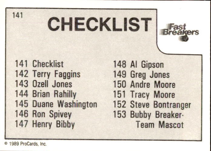 1989-90 ProCards CBA #141 Tulsa Fast Breakers Checklist - NM Basketball ...