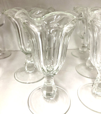 6 Vintage Parfait 6" Thick Heavy Glass Fluted Tulip Edge Ice Cream ...