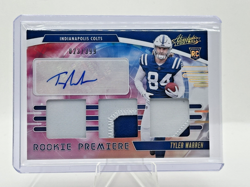 2025 Absolute Tyler Warren Rookie Premiere Triple Patch Auto /399 Colts ...