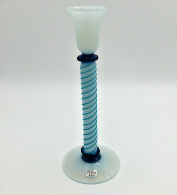 Antique Fry Foval Glass Candle Stick - 10 1/4" tall - Opalescent & blue ...