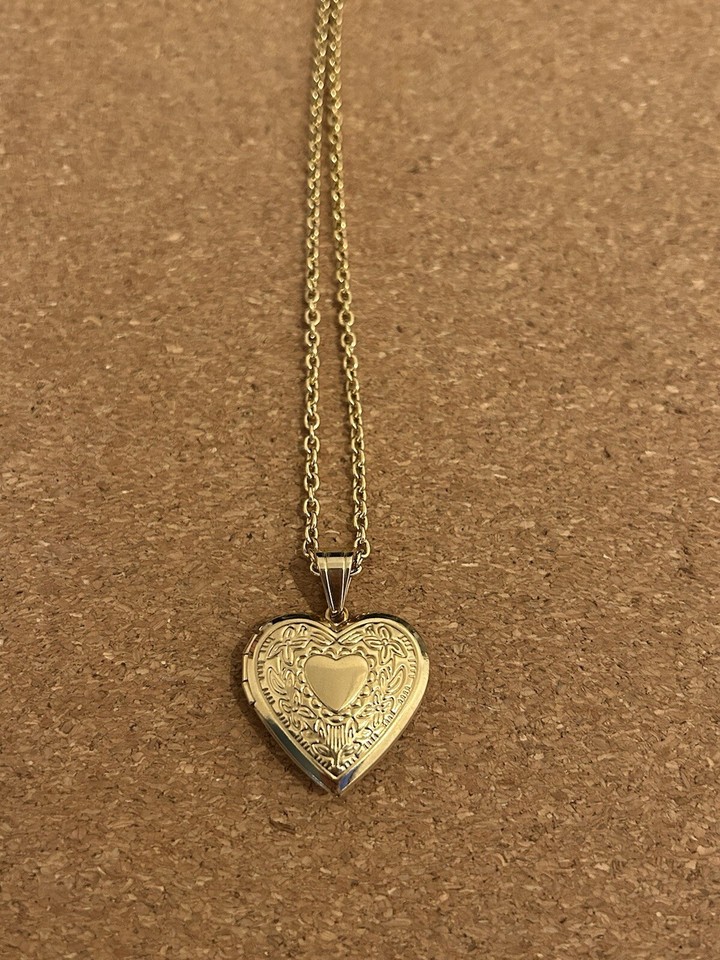 9K Gold GF Locket Necklace Pendant and 20'' Chain Double Heart Large ...