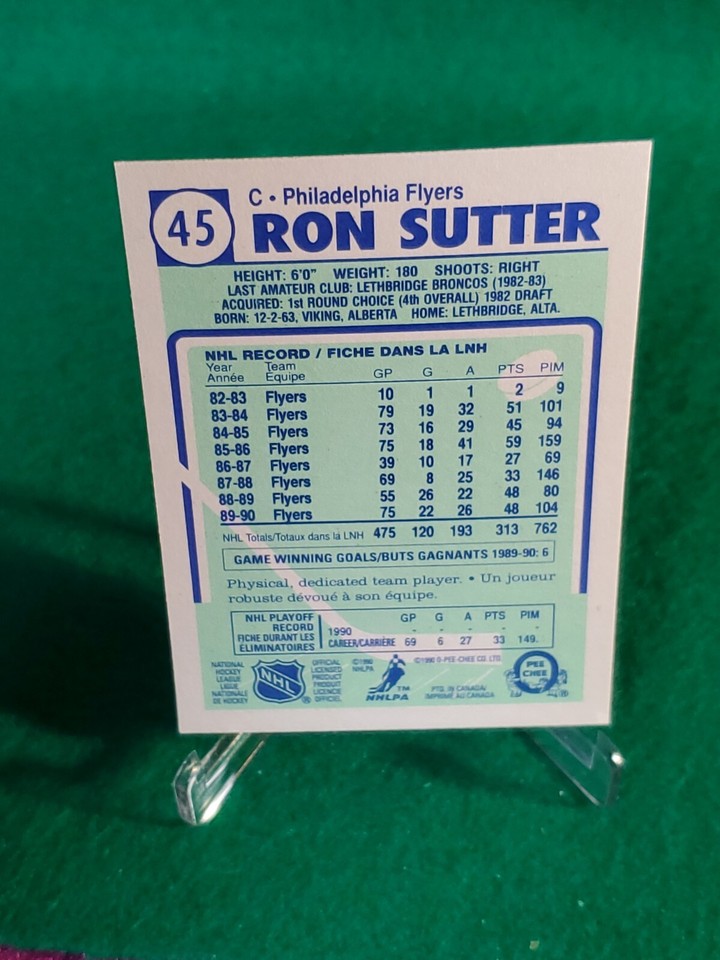 1990-91 O-Pee-Chee Ron Sutter Philadelphia Flyers #45 | eBay