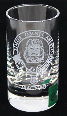 COLLINS CRYSTAL SCOTLAND SHOT GLASS ETCHED CLAN NAME & CREST - MACNAB ...