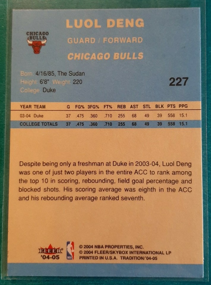 2004-05 FLEER TRADITION LUOL DENG ROOKIE #227 CHICAGO BULLS | eBay