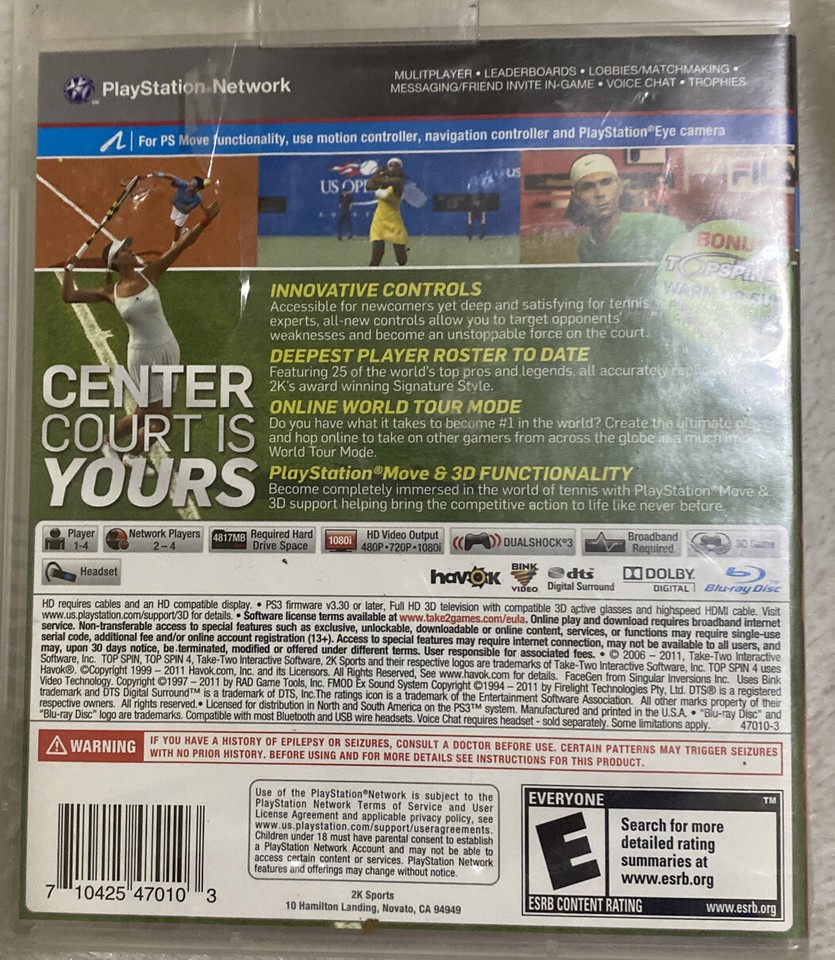 New Top Spin 4 2K Sports (Sony PlayStation 3, PS3, 2011) Sealed 710425379390| eBay