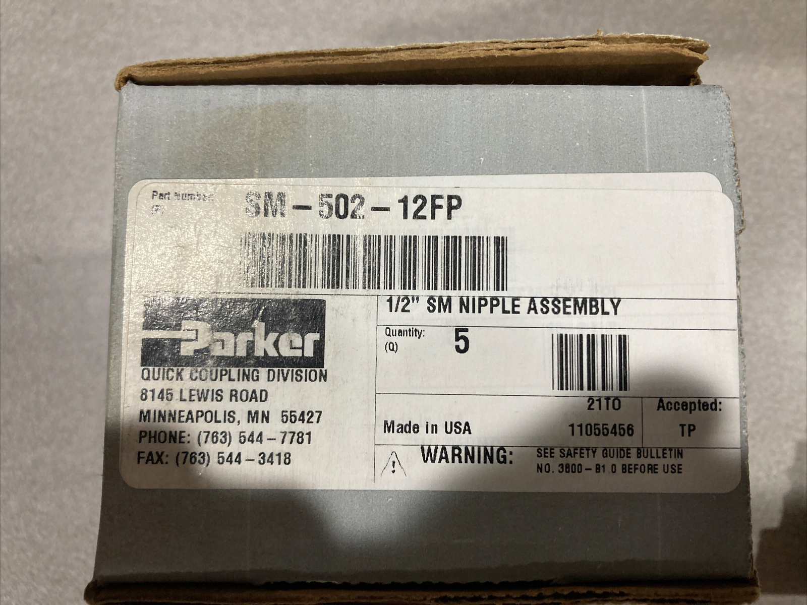 Parker SM-502-12FP 1/2” SM Nipple Assembly (Case of 5) | eBay