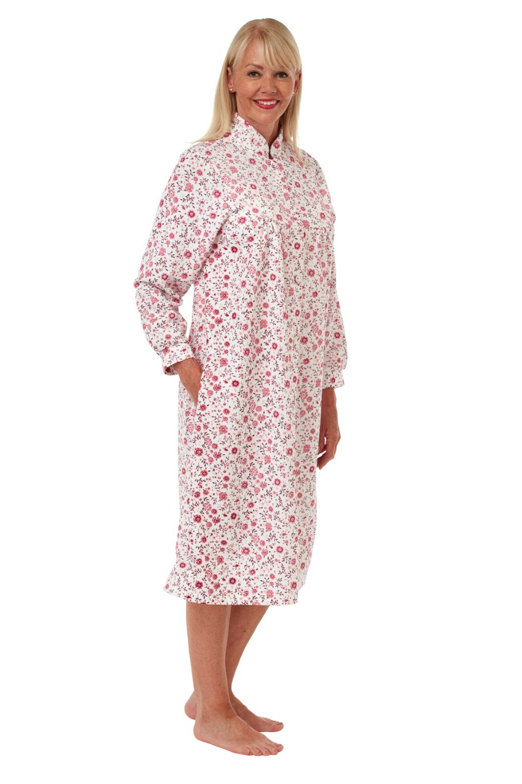 ladies mock quilted floral button through dressing gown | eBay UK