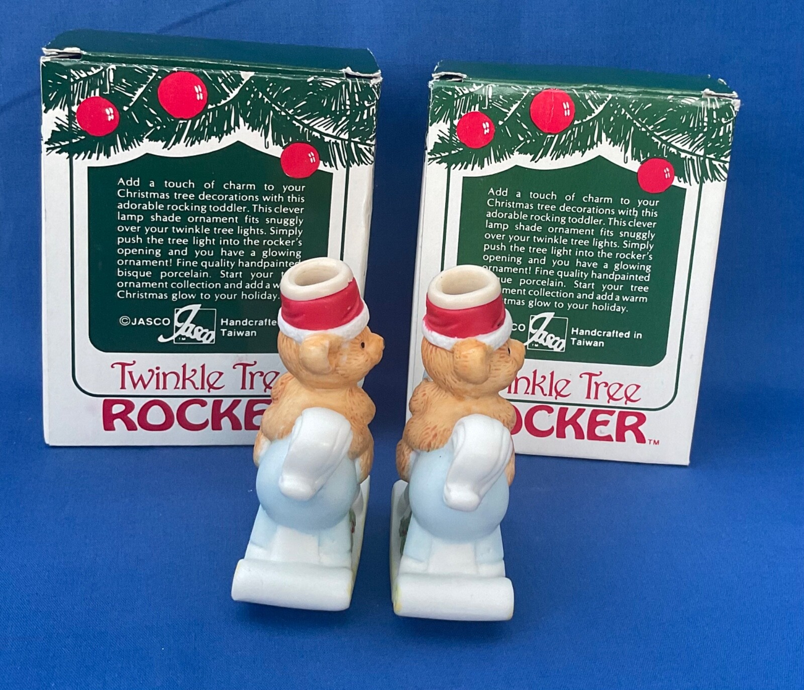 2 Pc.JASCO Twinkle Tree Rocker Gold Teddy Bear Riding A Blue Horse | eBay