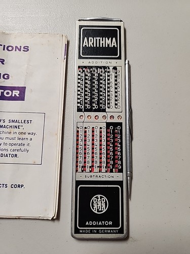Vintage Arithma Addiator Adding Machine Calculator with Stylus and Case ...