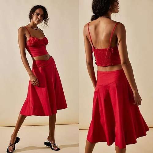 New Free People Red So Posh Crop Top Skirt Cotton Set Size L | eBay