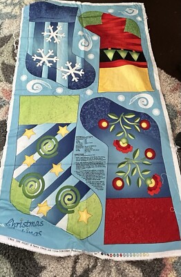 Large Christmas Stocking Fabric Project Panel Twas the Night Blue ...