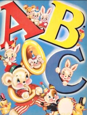 Handmade Set of FOUR 3.5x5 Vintage Retro Children's ABC Cotton Fabric ...