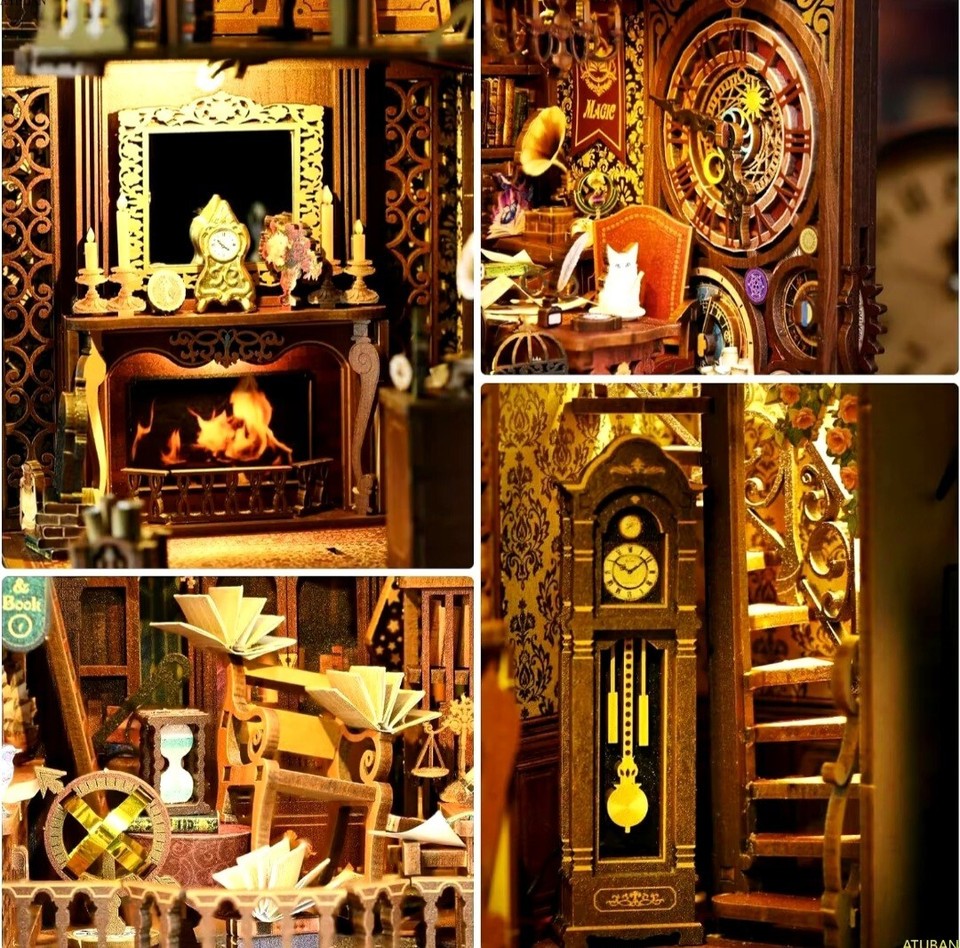 DIY Book Nook Kit Wooden Miniature Dollhouse with Light Wonder Library ...
