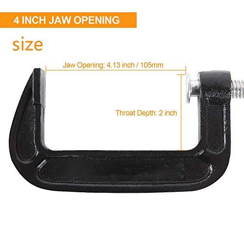 4-Piece 4 Inch Cast Iron C-Clamps with 1125 lbs Clamping Force for ...
